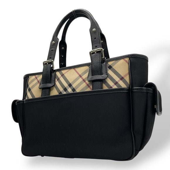 Burberry | Bags | Burberry Check Pattern Tote Bag In Black Nylon And ...